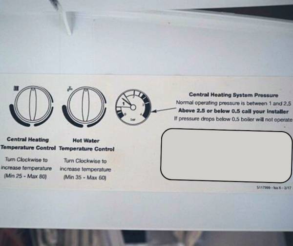 What should the boiler pressure be when the heating is on?